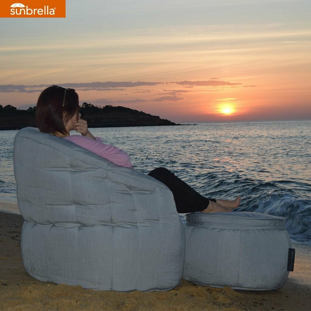 Кресло дачное с пуфом для ног Butterfly Chaise - Maldives Grey (оксфорд, серый) - садовая уличная мебель для террасы, веранды, беседки, бассейна