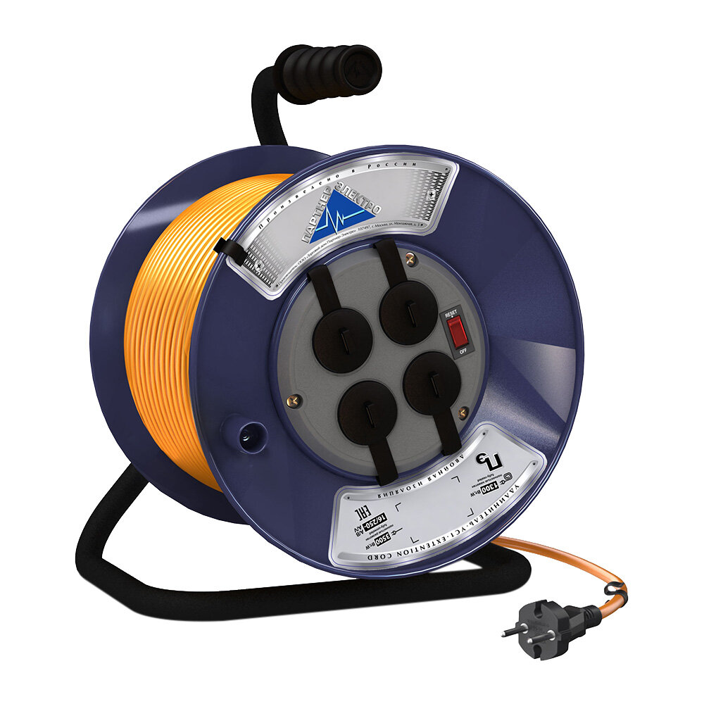 Удлинитель силовой на катушке Партнер Электро PowerLine (УТ-012803) открытая установка без заземления 30 м 10 А 250 В 2,2 кВт 4 розетки ПВС 2х1 мм2 IP44 с брызгозащитой темно-серый