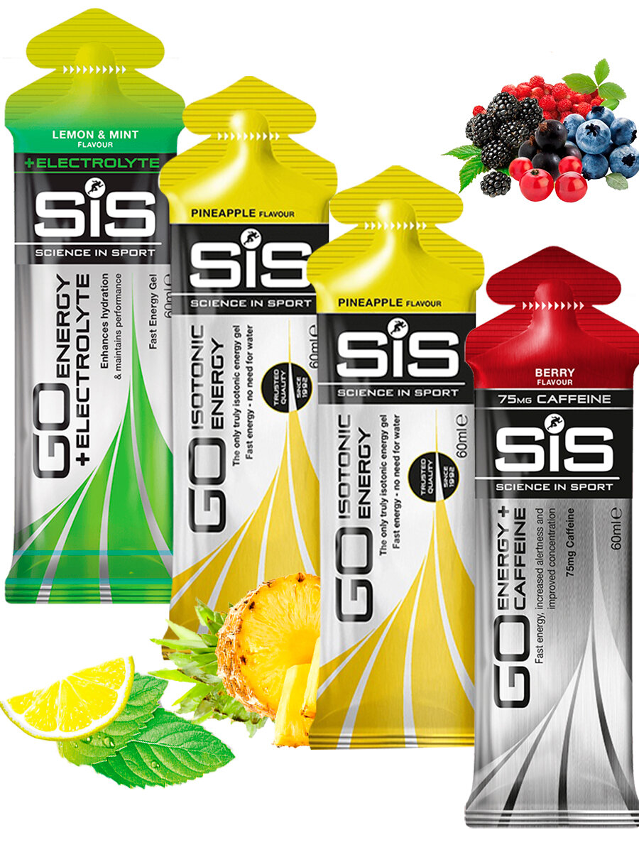 Гель питьевой SCIENCE IN SPORT (SiS) GO Energy MIX-31 4 x 60 мл, Лимон-Мята, Ягоды, Ананас