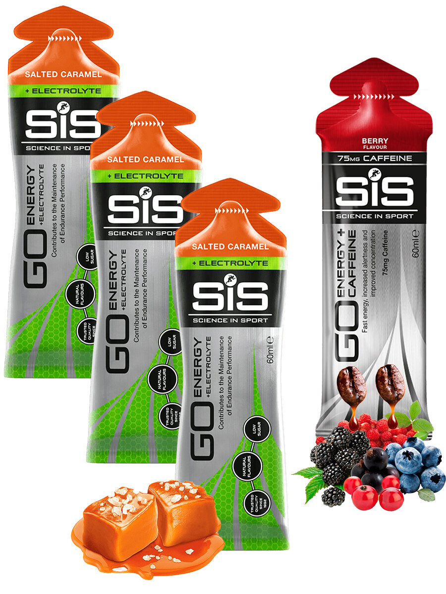 Гель питьевой SCIENCE IN SPORT (SiS) GO Energy MIX-31 4 x 60 мл, Соленая карамель, Ягода