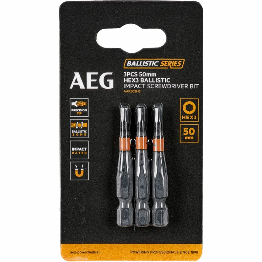 Биты ударные AAK503H3 (3 шт; HEX3; 50 мм) AEG 4932479191, с ударными шуруповертами