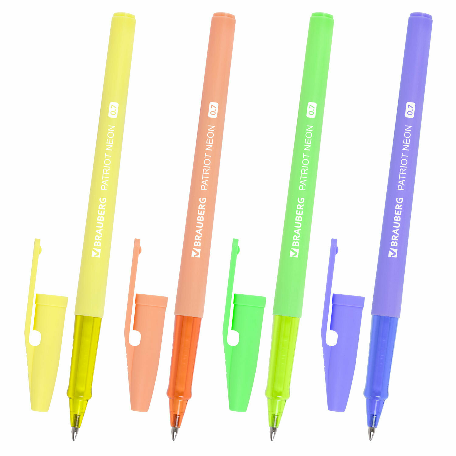 Ручка шариковая "PATRIOT NEON", синяя, корпус ассорти, 0,7 мм, линия 0,35 мм, BRAUBERG, комплект из 60 шт, 143966