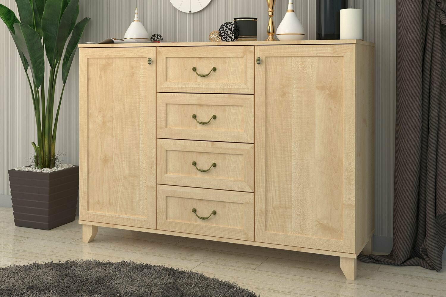 Комод Ренди 26М 140х40х80 клен танзау, рамка квадро МДФ, ножка №3