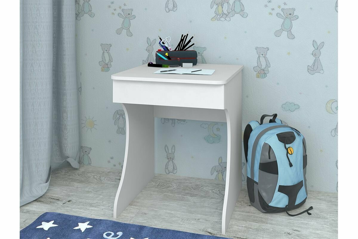 Стол компьютерный, письменный №1 Звездочка белый гладкий, с ящиком