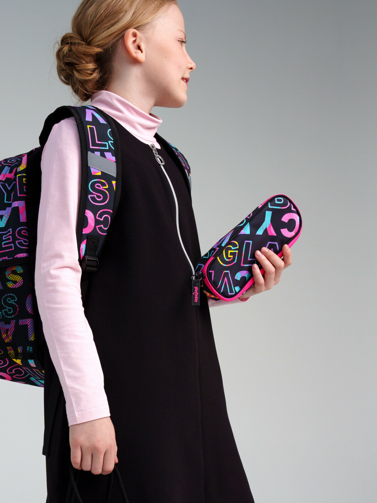 Пенал для девочки PlayToday, размер 22*8*6 см, черный