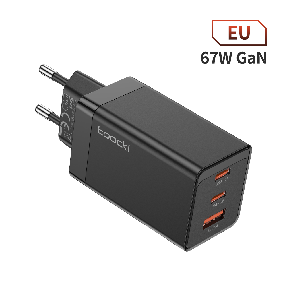 Зарядное устройство Toocki сетевое с USB Type-C и поддержкой быстрой зарядки, GaN 67 Вт (цвет черный)