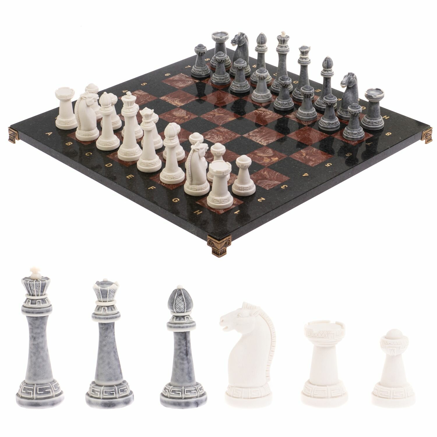 Шахматы "Стаунтон" из мрамолита 44х44 см лемезит / змеевик 126449