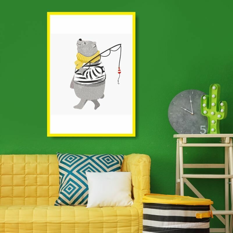 Постер для интерьера Медведь С Удочкой на стену для детской вертикальный 50х70 см в тубусе ПолиЦентр