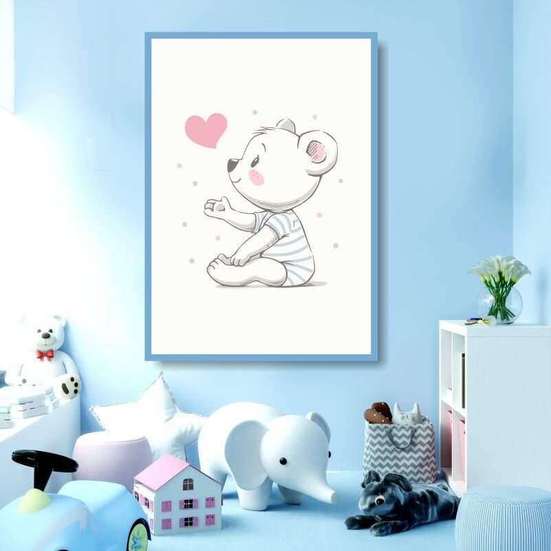 Постер Мишка с Сердцем Для Детской Вертикальный 50х70 см в тубусе ПолиЦентр
