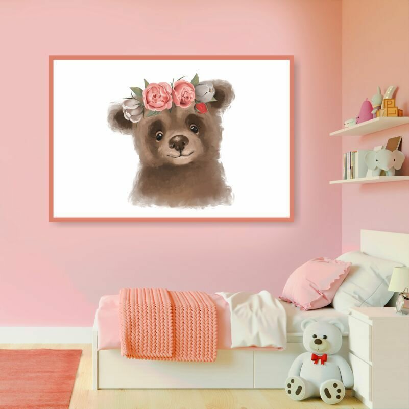 Постер Мишка С Цветами Для Детской Горизонтальный 40х30 см в тубусе ПолиЦентр