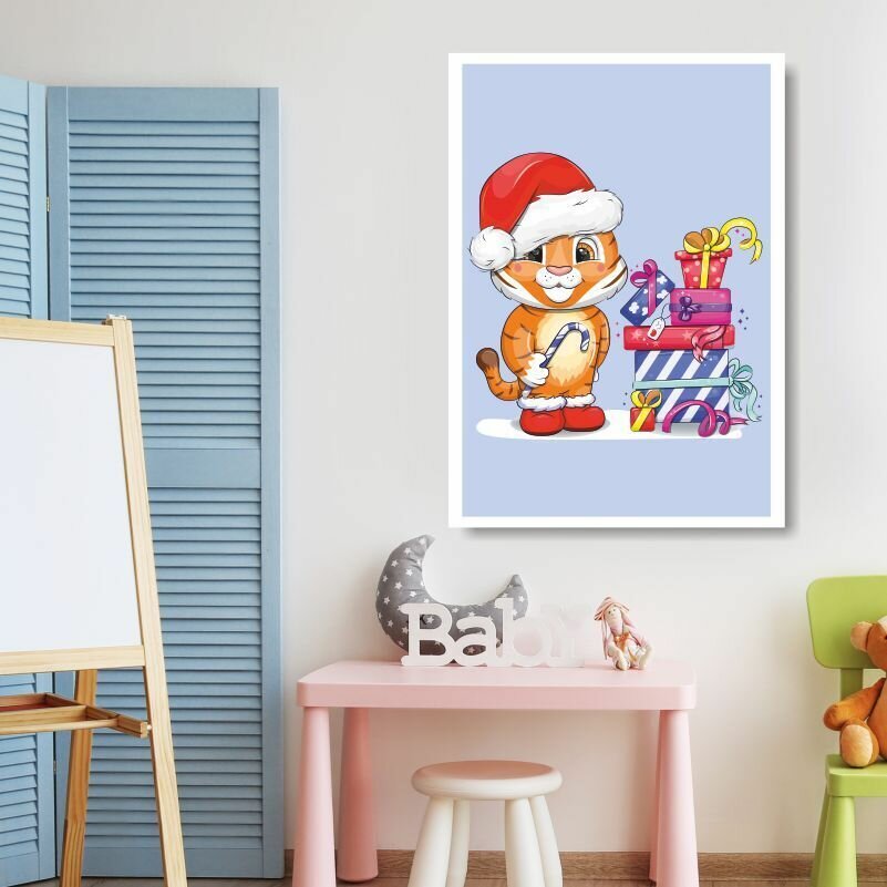 Постер для интерьера на стену Новый Год Тигра для детской Вертикальный 50х70 см в тубусе ПолиЦентр