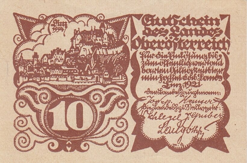 Австрия, Верхняя Австрия 10 геллеров 1921 г. (№3)