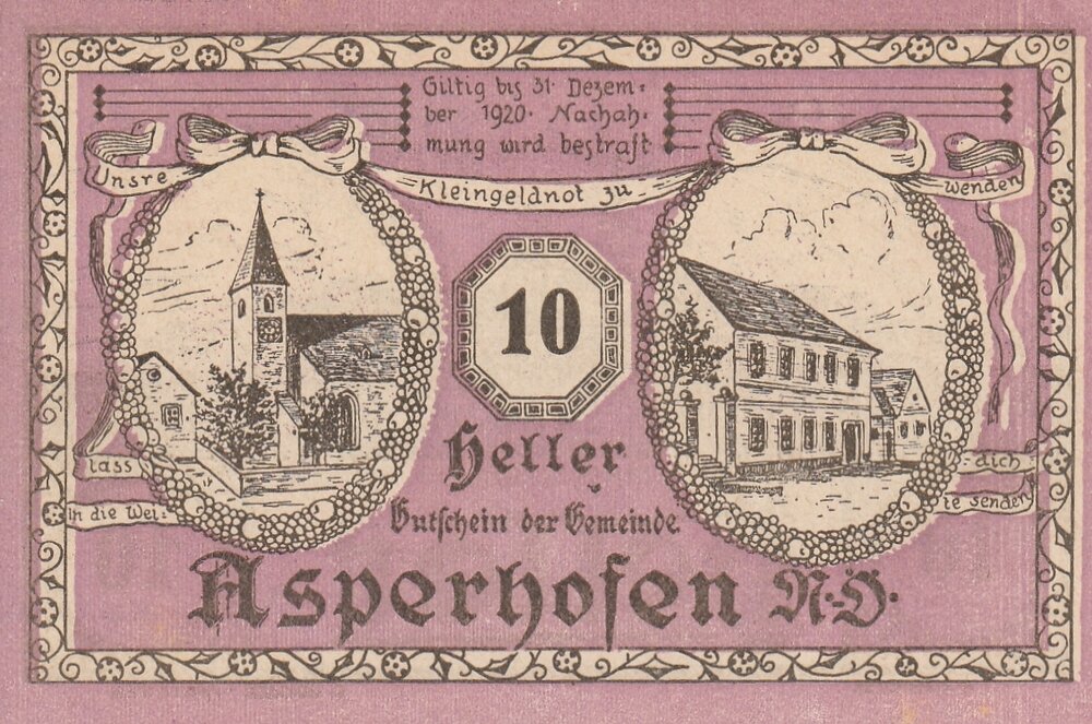 Австрия, Асперхофен 10 геллеров 1914-1920 гг. (2)