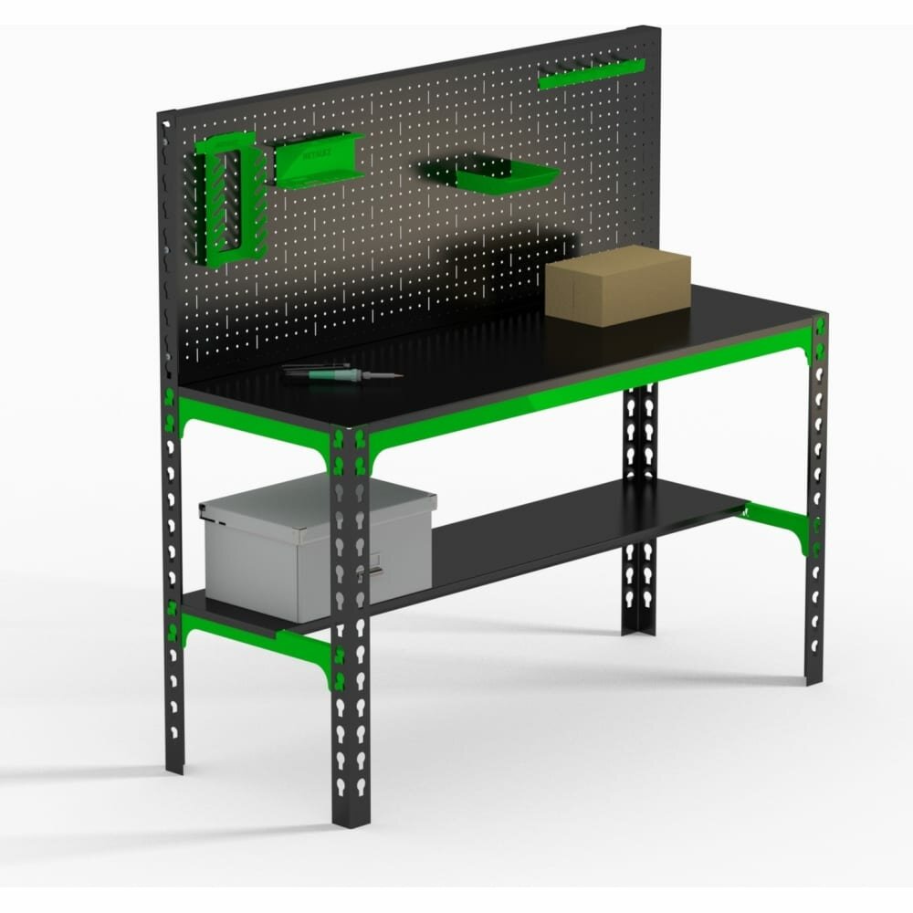 Металлический стол Metalex 750x1300x600 + перфопанель с комплектом аксессуаров SMMPRIA751360 прочной конструкции