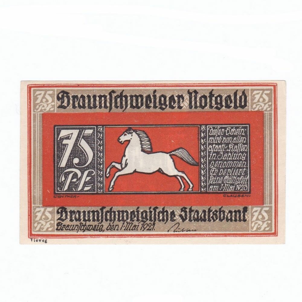 Германия (Веймарская Республика) Брауншвейг 75 пфеннигов 01.05.1921 г. (Вид 2)