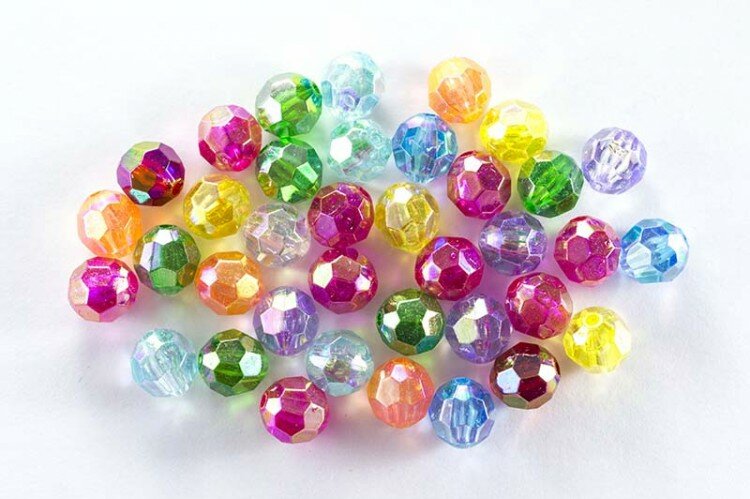 Бусины акриловые круглые граненые 9мм, отверстие 1,5мм, ассорти цветов, радужное покрытие, 540-071, 10г (около 24шт)