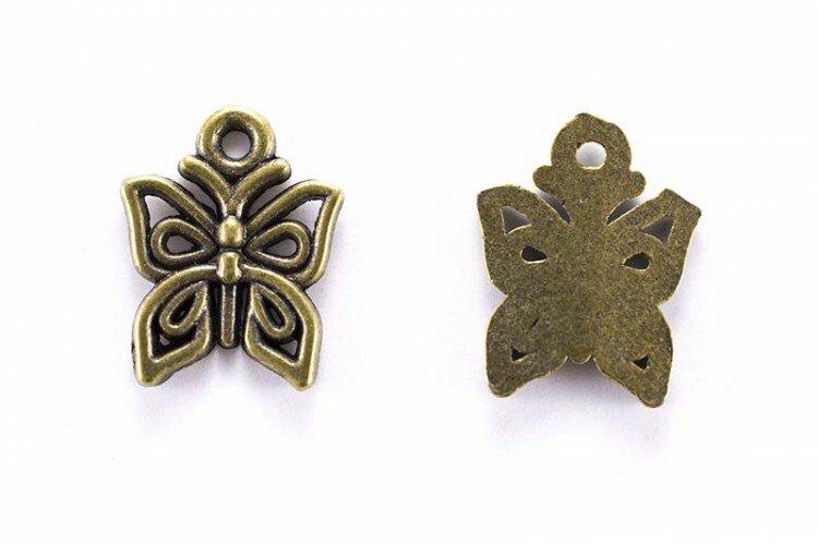 Подвеска Бабочка 16,5х13х2мм, отверстие 1,5мм, цвет античная бронза, сплав металлов, 22-076, 1шт