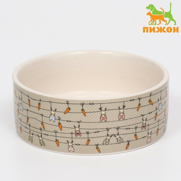 Миска керамическая "Кроличьи игрушки", 11,5 х 5 см, бело-серая