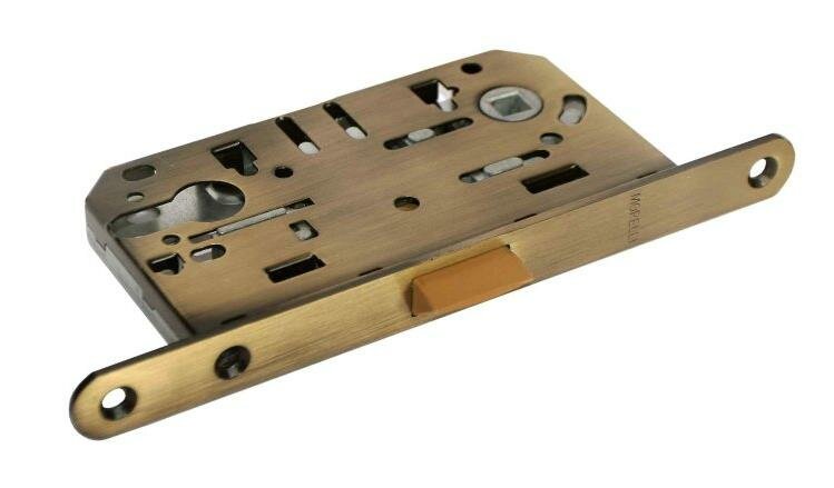 Замок дверной межкомнатный под цилиндр Morelli 1885P AB бронза с пласт. яз.