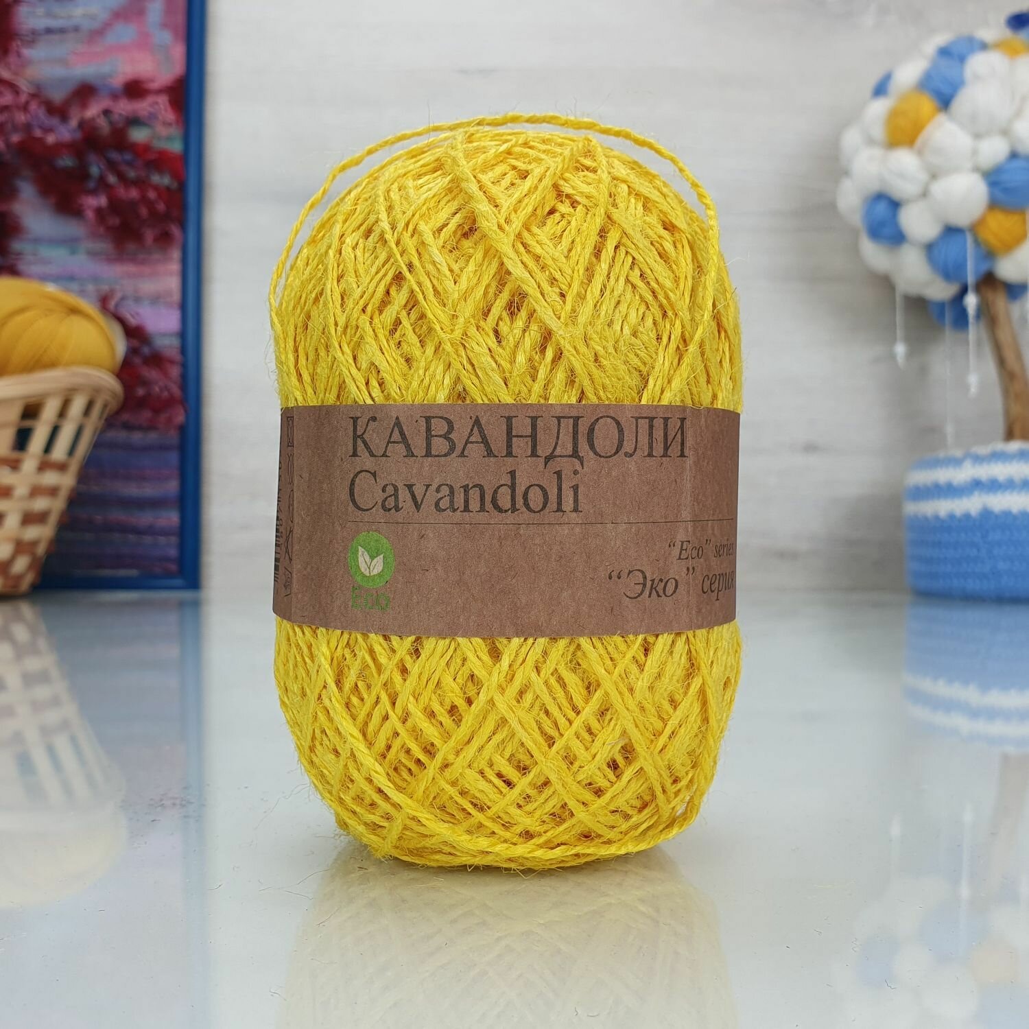 Пряжа Прочее Кавандоли цветной, желтый - 05, 100% джут, 5 мотков, 100 г, 180 м.