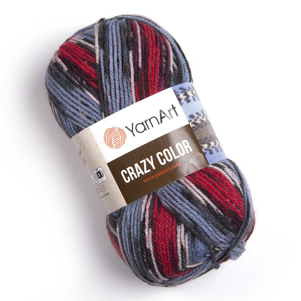 Пряжа CRAZY COLOR (YarnArt), красный принт - 164, 25% шерсть, 75% акрил, 5 мотков, 100 г, 260 м.