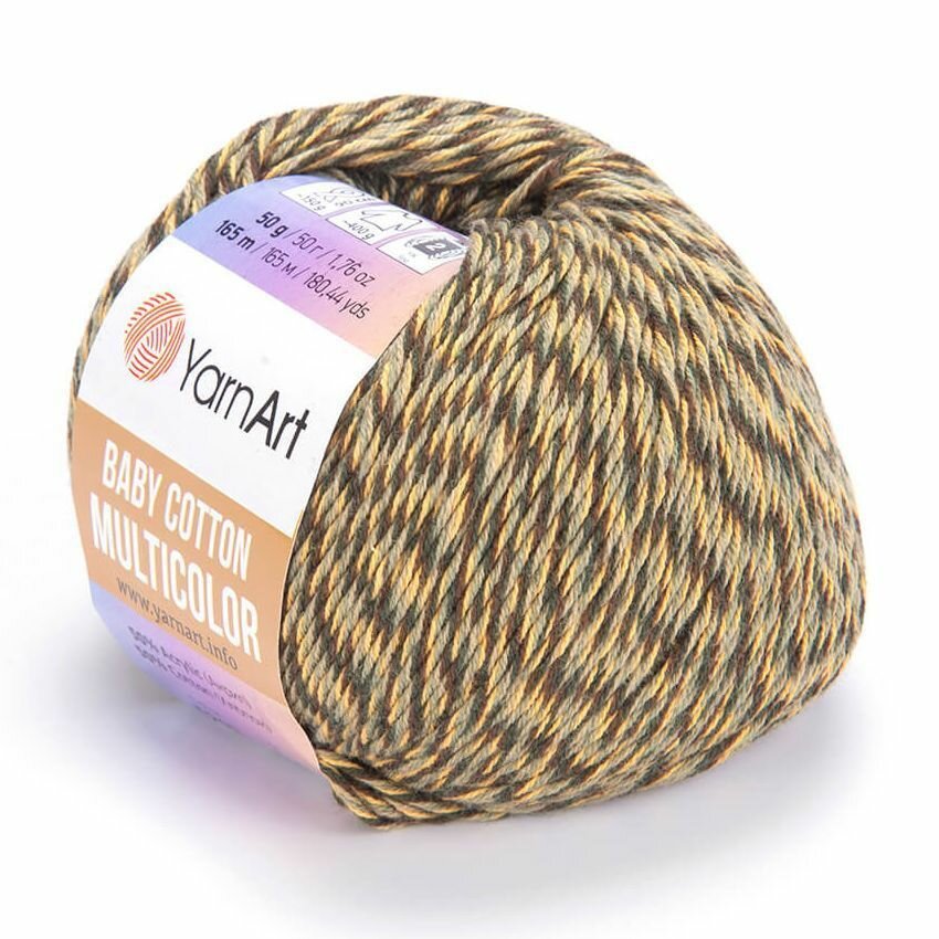 Пряжа Baby Cotton Multicolor YarnArt, тем. бежевый - 5219, 50% акрил, 50% хлопок, 5 мотков, 50 г, 165 м.