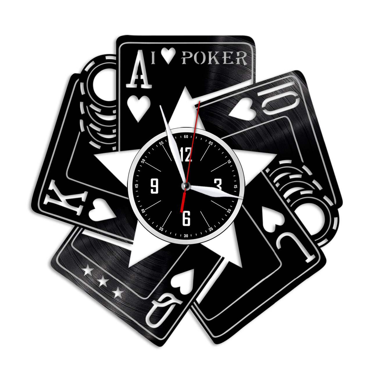 Poker - настенные часы из виниловой пластинки, диаметр 30 см
