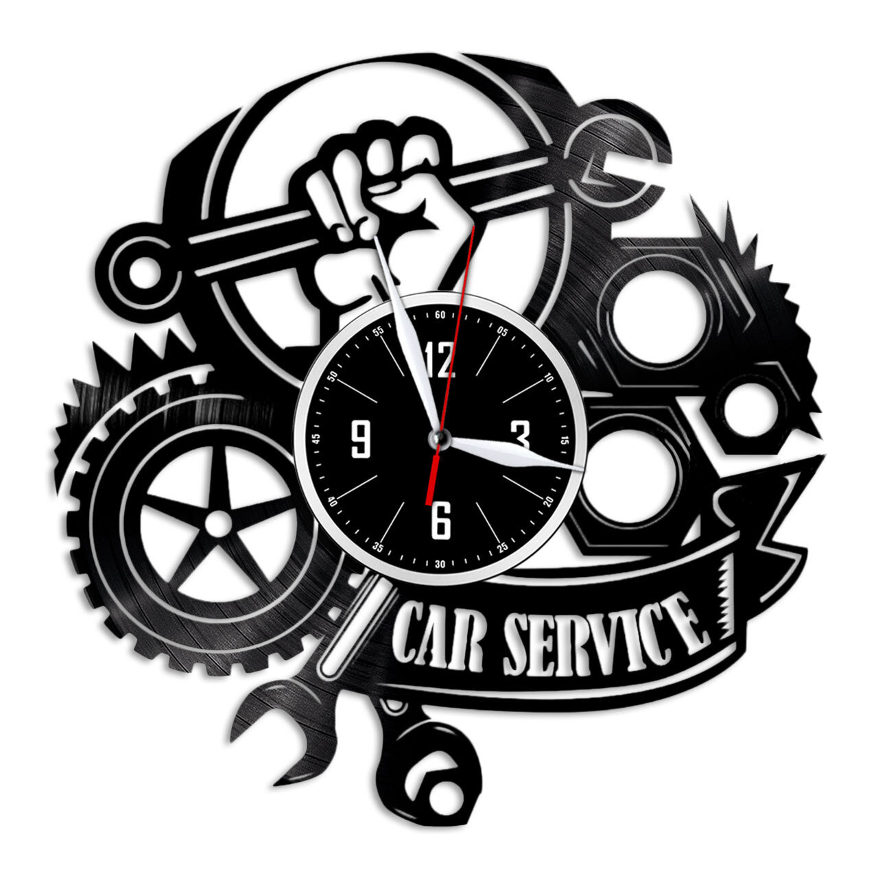 Car Service - настенные часы из виниловой пластинки, диаметр 30 см