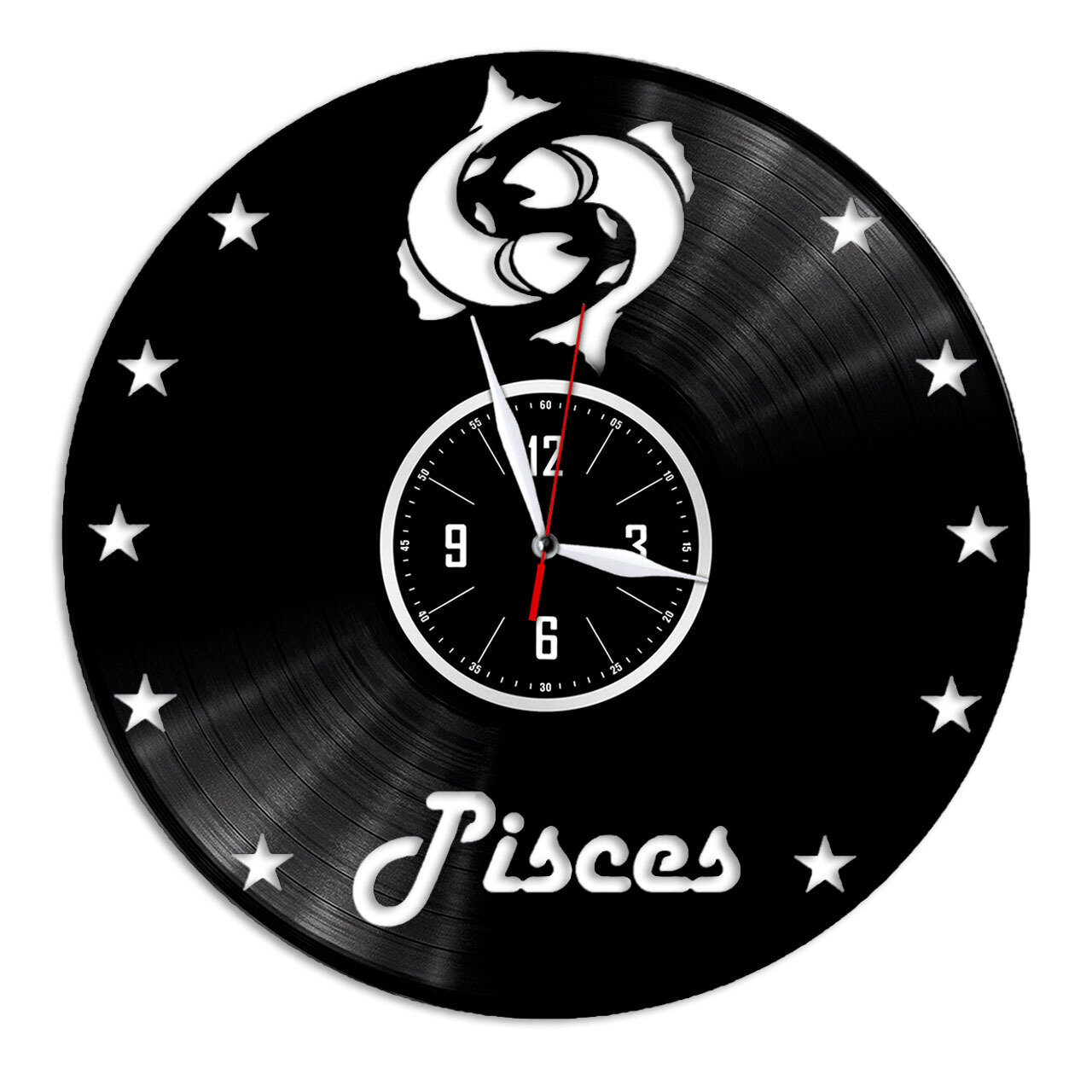 Знак зодиака "Рыбы" - настенные часы из виниловой пластинки