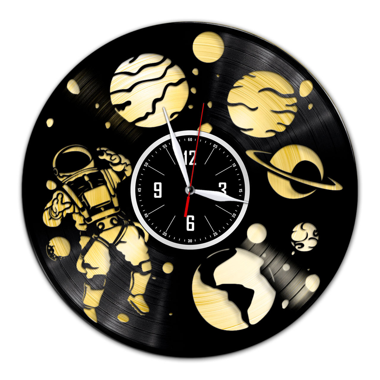 Космос - настенные часы из виниловой пластинки (с золотой подложкой)