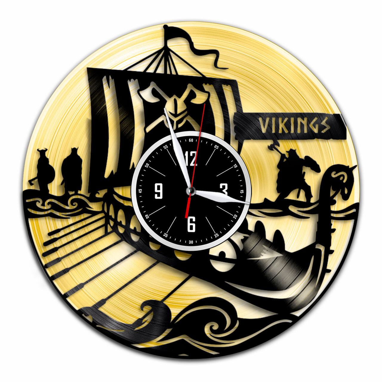 Викинги - настенные часы из виниловой пластинки (с золотой подложкой)