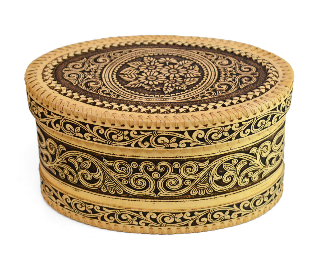 Батонница из бересты овальная "Ромашки", шкатулка большая, ручная работа