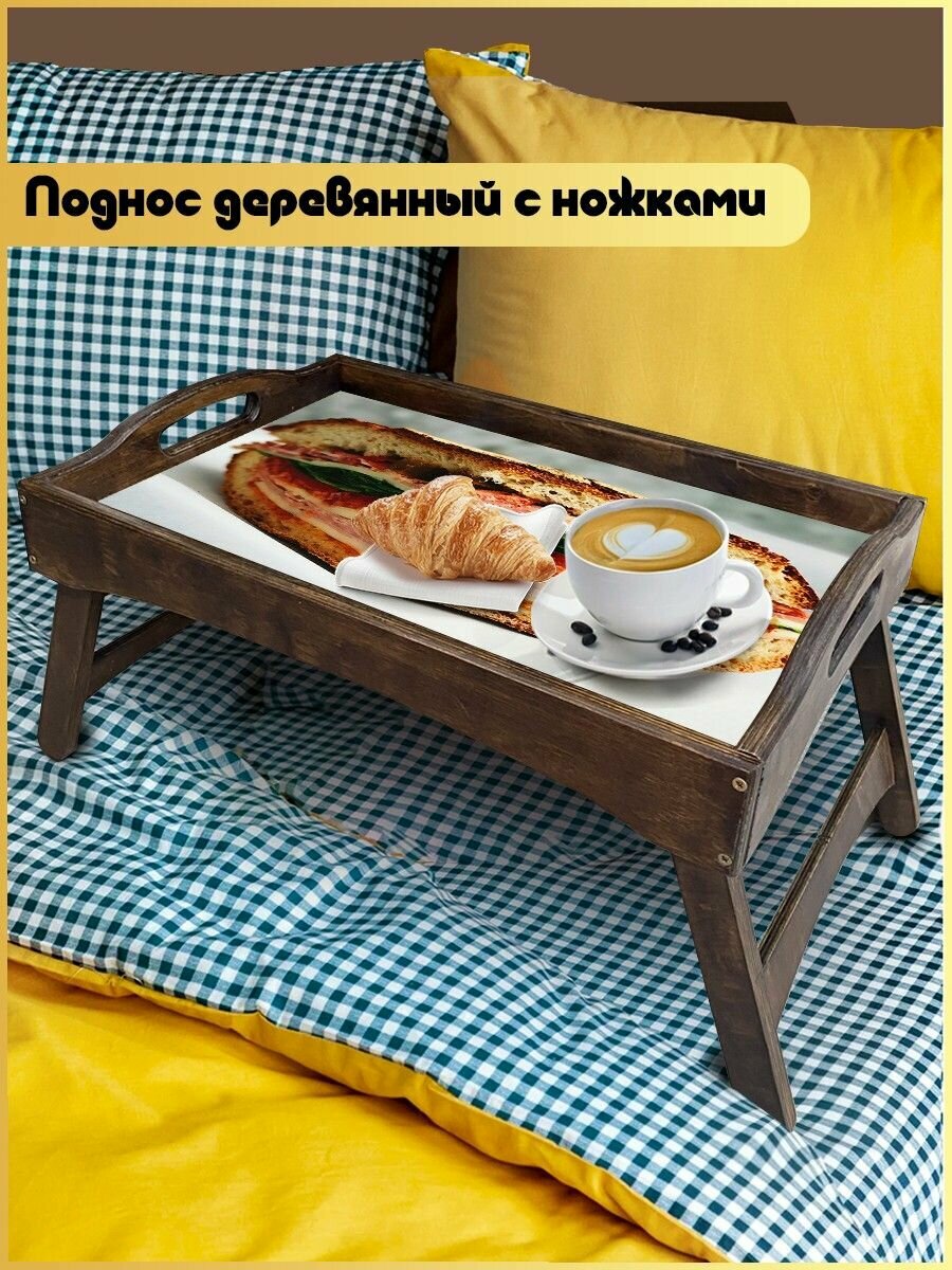 Деревянный поднос на ножках с рисунком еда - 159