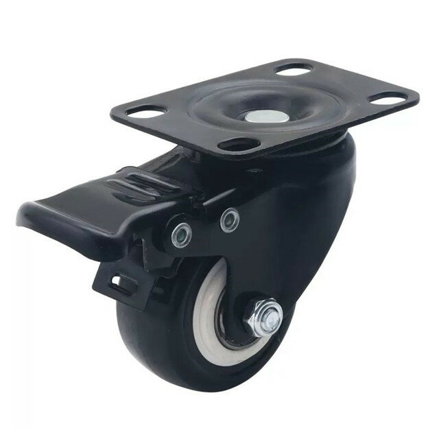 Колесо 50мм поворотное на площадке с тормозом черный ПВХ
