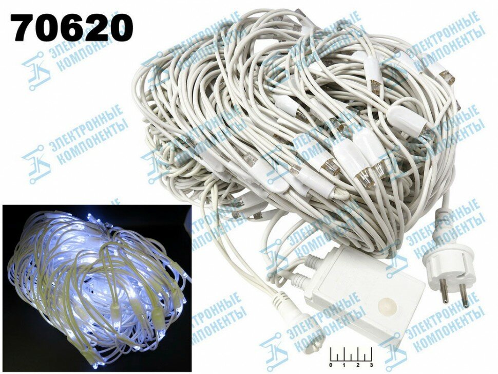 Гирлянда 240 светодиодов сетка белая 2*2.5м с контроллером (белая нить) для улиц