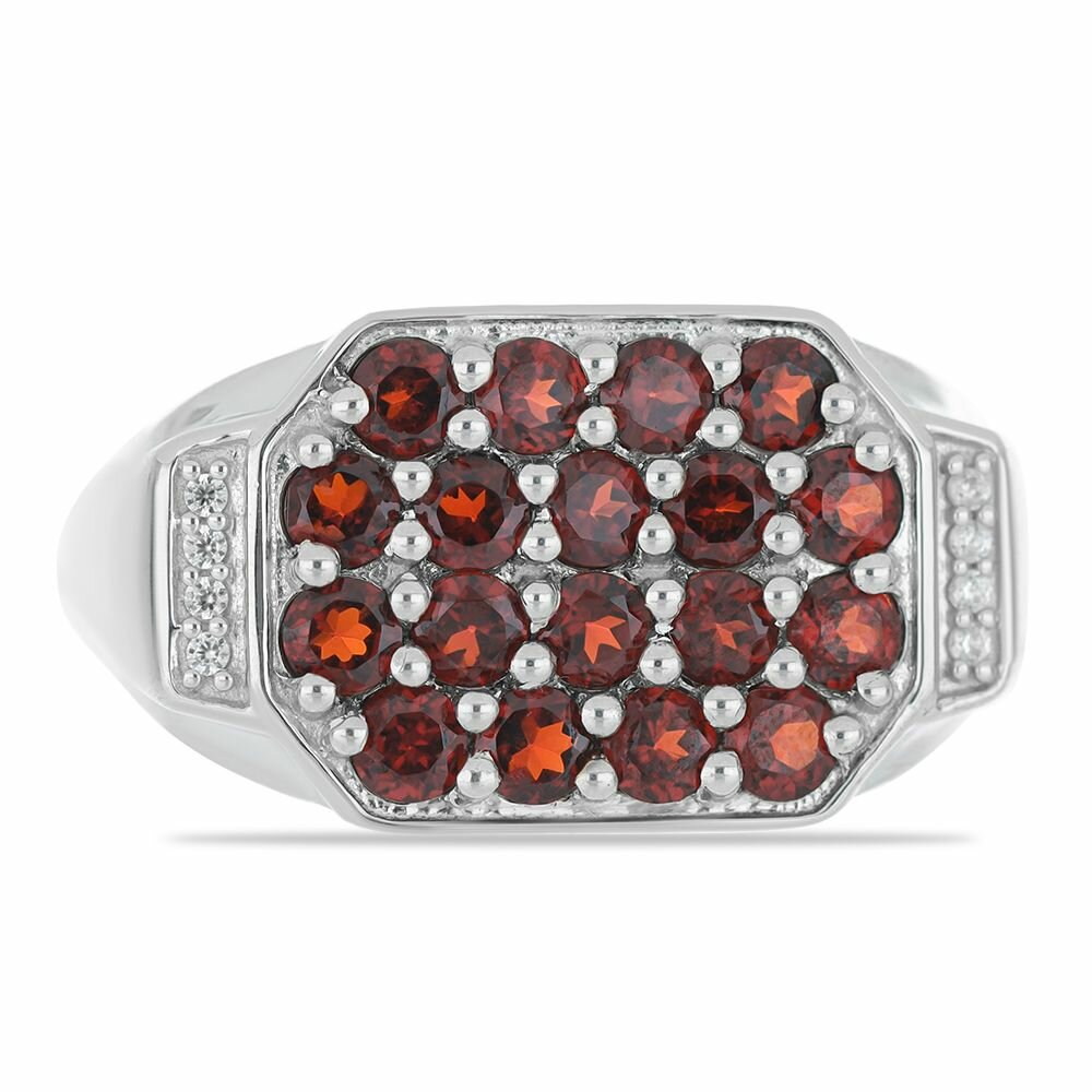 Кольцо, серебро, 925 проба, родирование, гранат, циркон