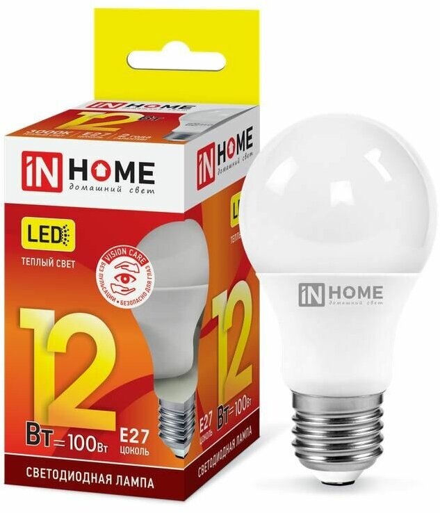 Лампа светодиодная LED-A60-VC 12Вт грушевидная 3000К тепл. бел. E27 1140лм 230В IN HOME 4690612020235