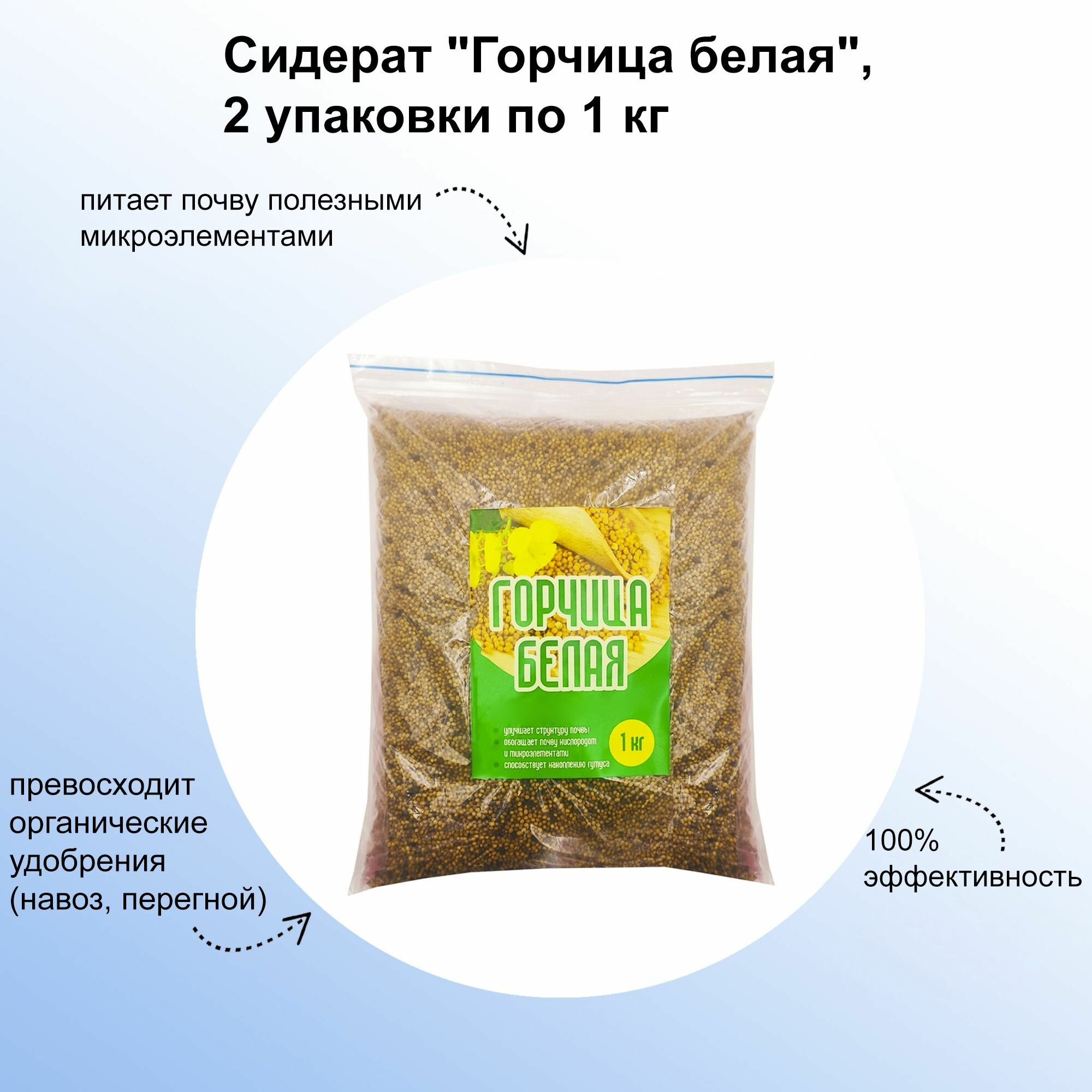 Семена Сидерат "Горчица белая", 2 пакета по 1 кг - при осеннем/весеннем посеве обеспечивает обогащение почвы фосфором, калием