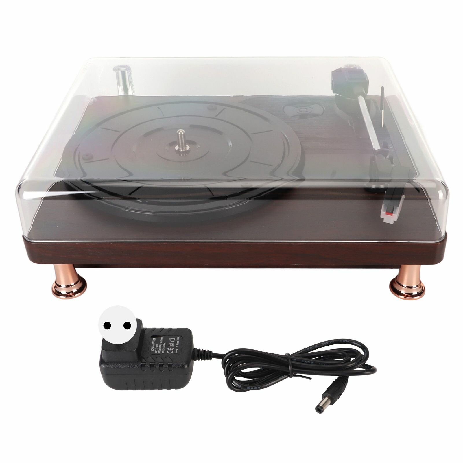 Деревянный ретро-проигрыватель виниловых пластинок с пылезащитным чехлом и встроенными стереодинамиками