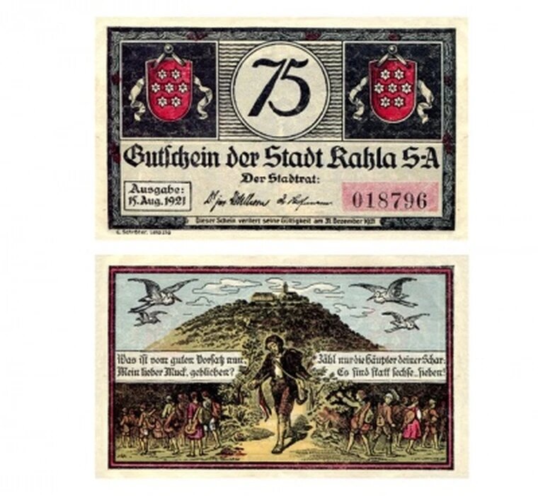 Нотгельд 75 пфеннигов 1921 Германия, Кала, сувенирная копия, банкноты и купюры редкие коллекционные