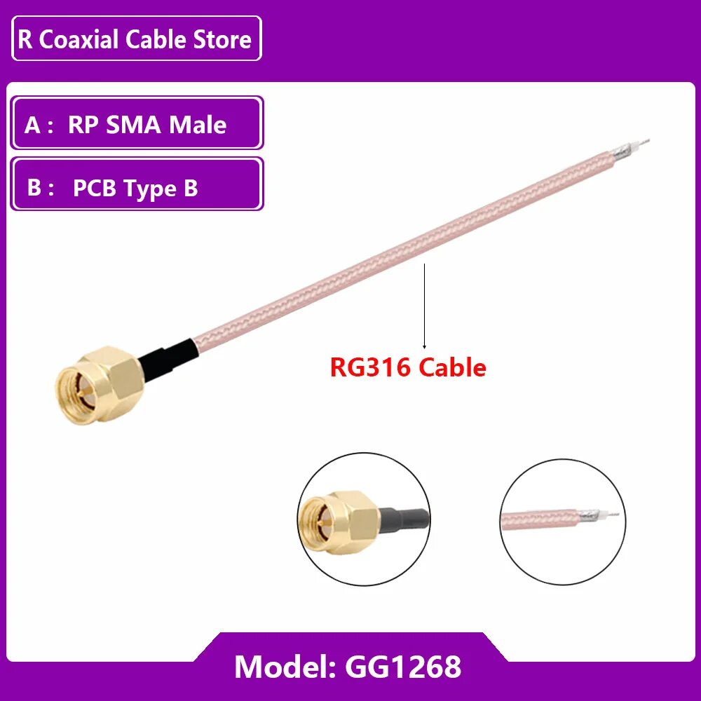 RG316 кабель SMA «мама» на печатную плату R 10CM, SMA M to PCB B