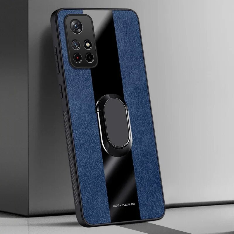 Чехол для телефона Poco M4 Pro 5G кольцо держатель PU кожаный чехол для Xiaomi Poco M3 Pro X4 GT роскошный Магнитный силиконовый защитный чехол Темно-синий, Синий, For Poco M4 Pro 5G
