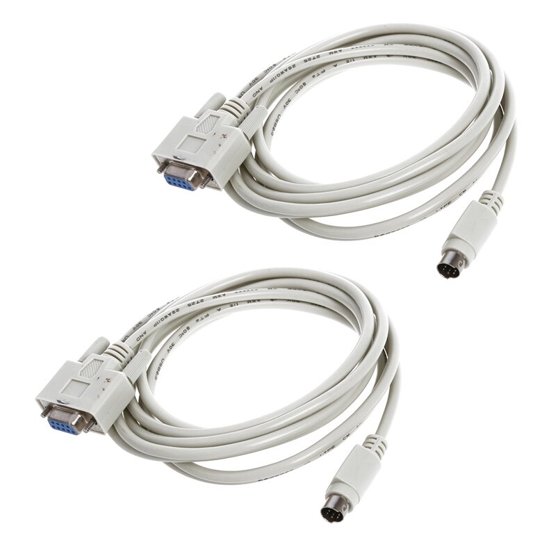 2X DB9P to 8P Mini Din RS232 Загрузочный кабель Белый 8.2 Ft для PLC DVP-EH