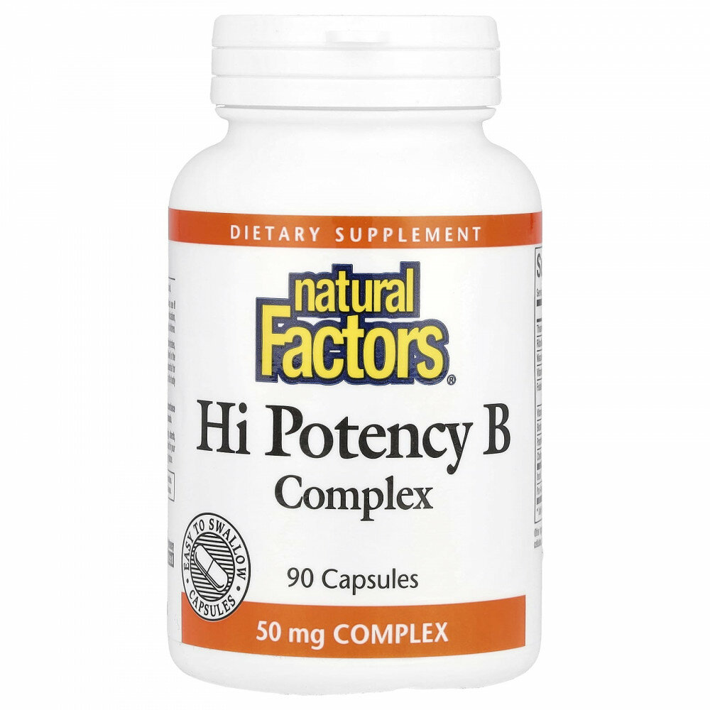 Natural Factors, Hi Potency B Complex, высокоэффективный комплекс витаминов группы B, 90 капсул
