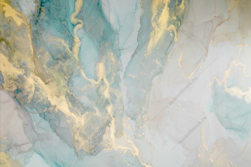 Фотообои Флюид арт золотая бирюза 9-1033-S-Холст 270 x 200 см (ВхШ) Бесшовные, флизелиновые, влагостойкие обои MasterFresok
