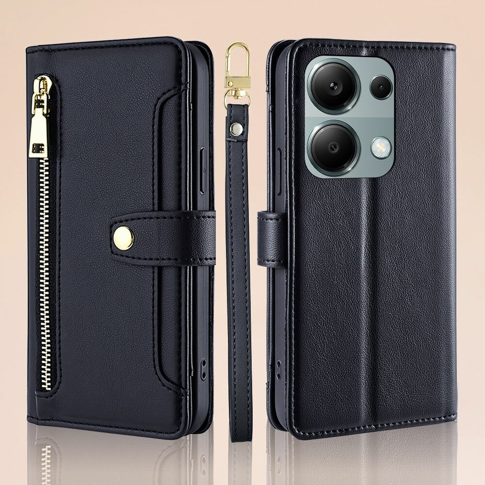 Чехол книжка на Redmi Note 13 Pro 4G и Xiaomi Poco M6 Pro 4G/ Чехол подходит для Сяоми Поко М6 Про 4Г, Ксиаоми и Сяоми Редми Ноут 13 Про 4g, магнитным замком, черный