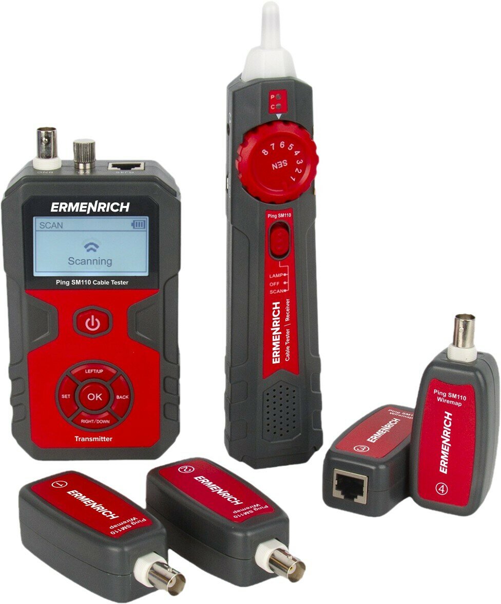 Тестер кабельных линий Ermenrich "Ping SM110", цифровой, набор, до 2 км