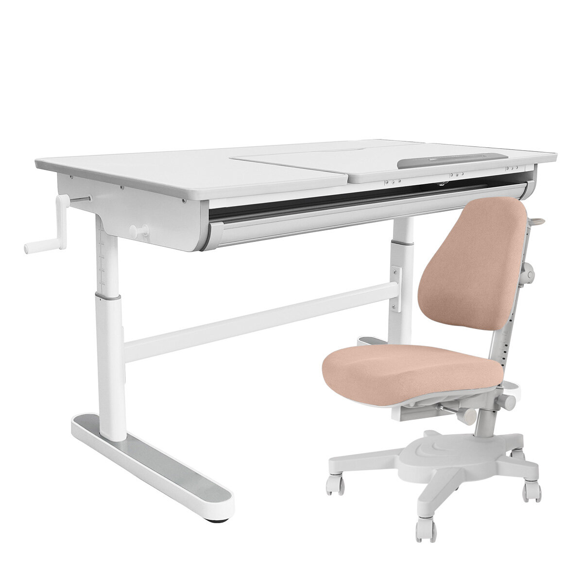 Комплект Kinderzen Gaudi парта + кресло белый/серый/cо светло-розовым креслом Anatomica Armata