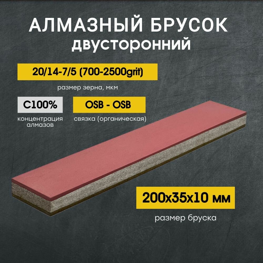 Веневский алмазный брусок 200х35мм С100% 20/14-7/5 OSB/OSB