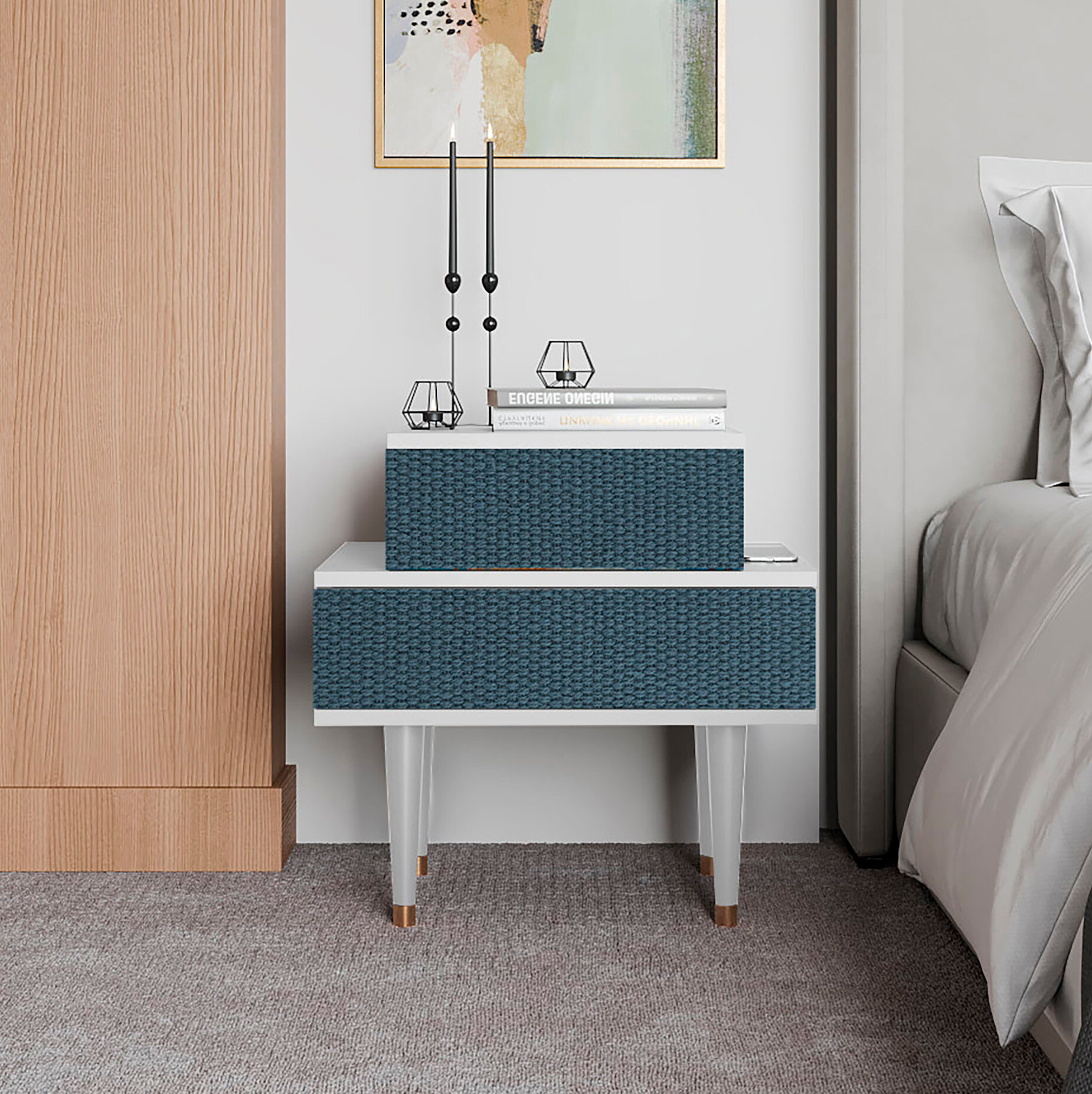 Прикроватная тумба - STORYZ - NS1 Knitted Pattern, Размер - 58 x 58 x 41 см, Цвет корпуса - , Белый